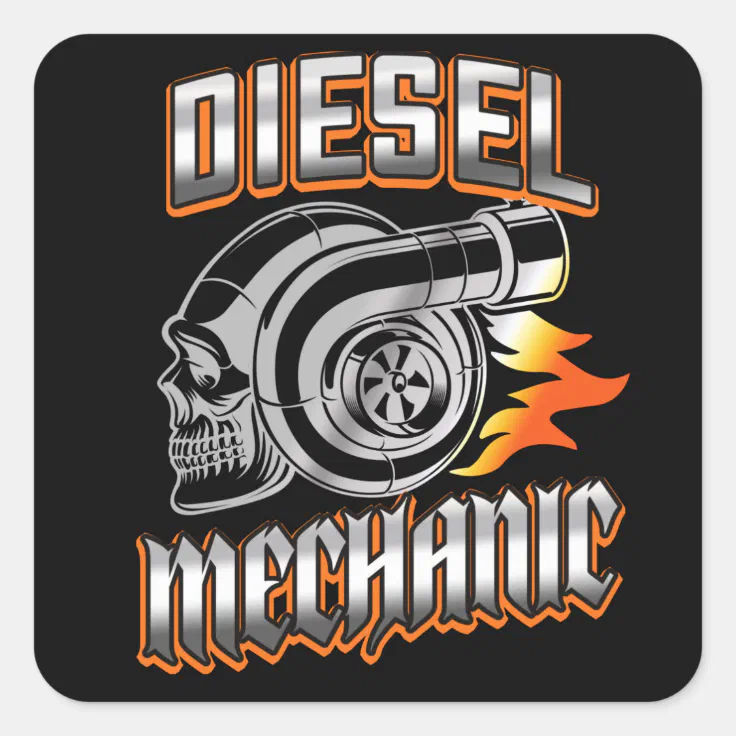 Diesel Mechanic Turbocharger Skull Square Sticker | Zazzle