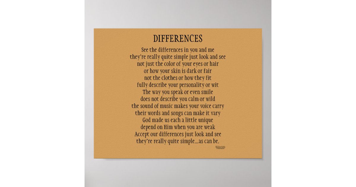 DIFFERENCES POEM POSTER | Zazzle