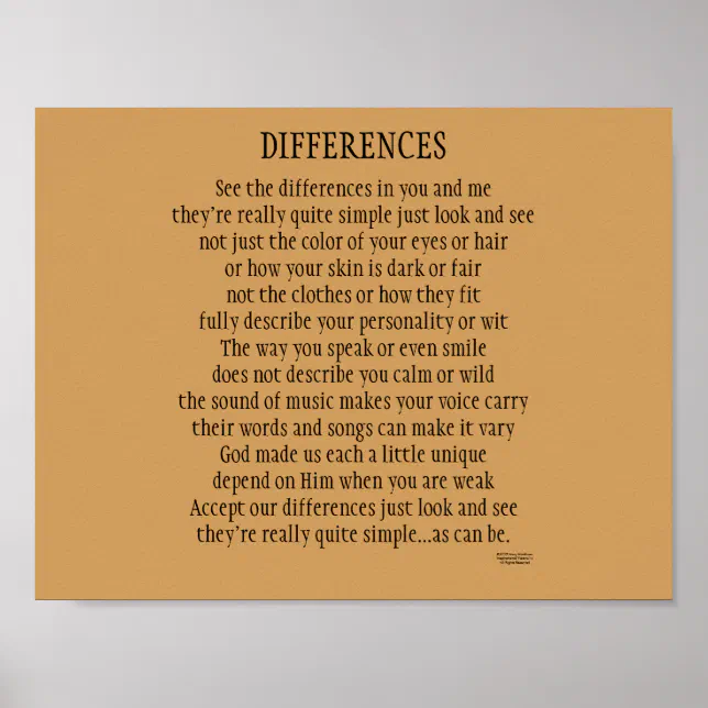 DIFFERENCES POEM POSTER | Zazzle