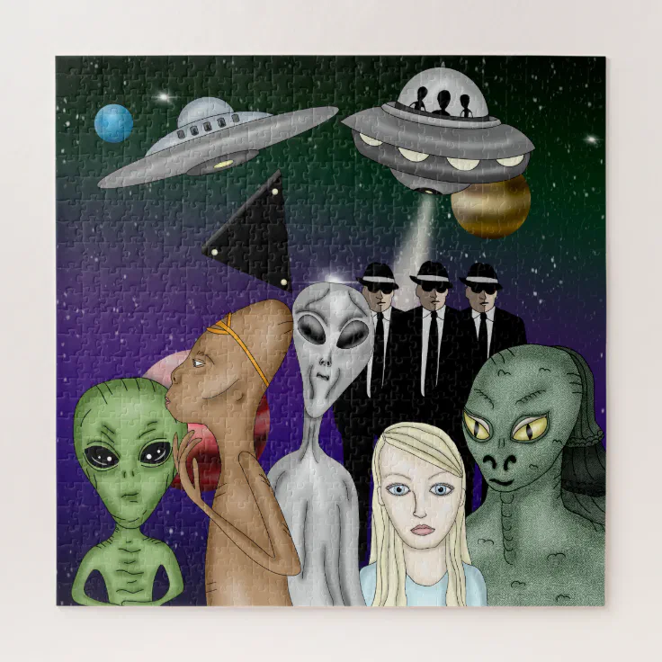 Different Alien Species, UFO, Planets Artwork Jigsaw Puzzle | Zazzle