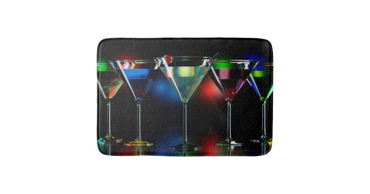 Different cocktails in martini glasses with lights bath mat | Zazzle
