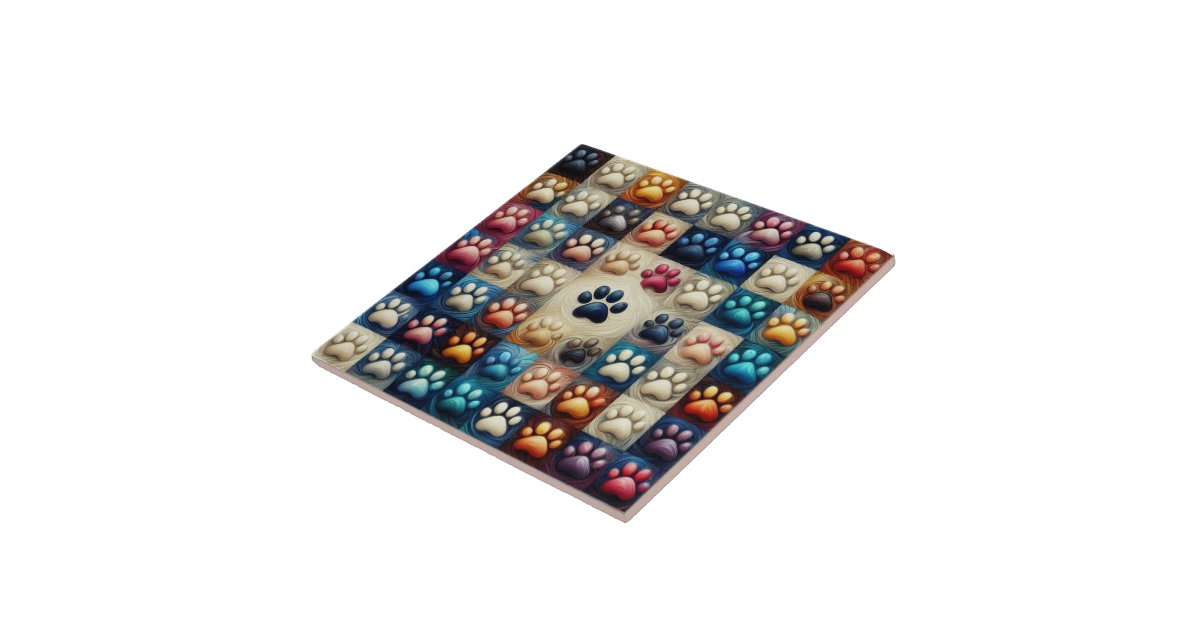 Different colored canine dog paw print ceramic tile | Zazzle
