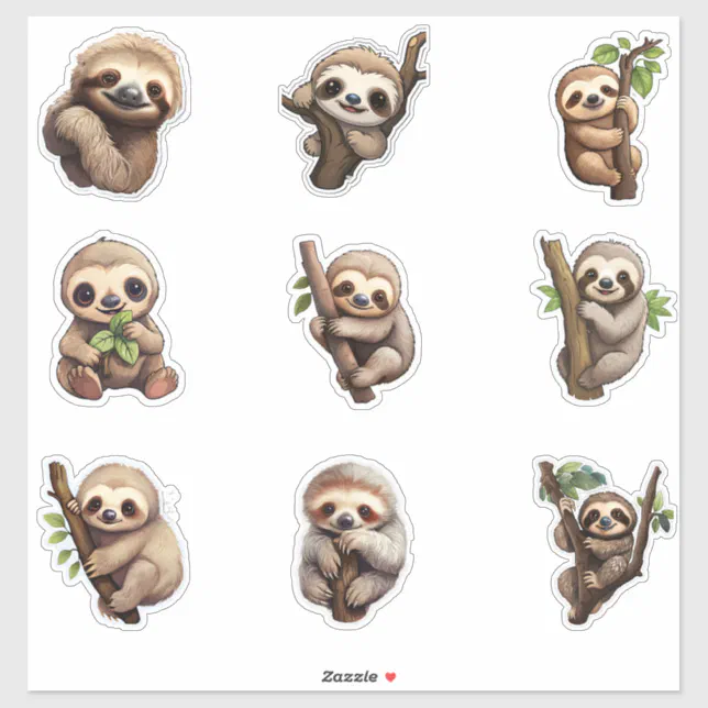 Different Style Cute Sloth Custom-Cut Vinyl Sticker | Zazzle