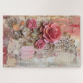Difficult Pink Floral Grunge Decoupage Inspired Jigsaw Puzzle | Zazzle