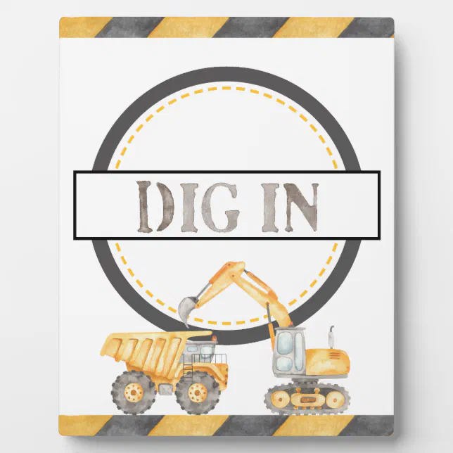 Dig In Construction Birthday Party Tabletop Sign Plaque | Zazzle