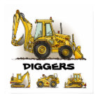 Diggers Backhoe Dozers Construction Poster Print | Zazzle
