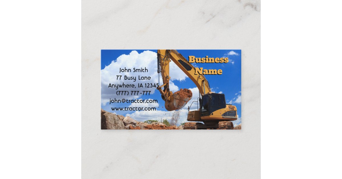 Digging Excavator Business Card | Zazzle