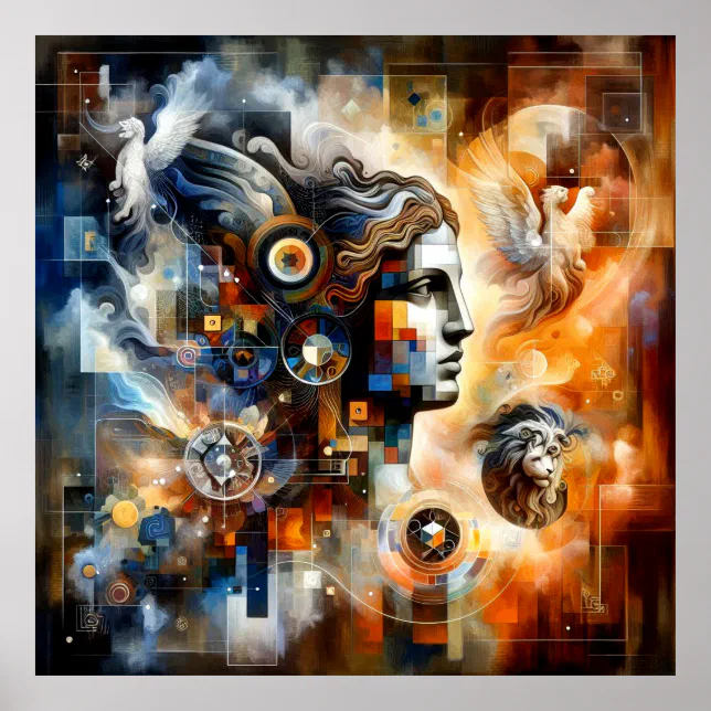 Digital Artwork Stoic Human Profile Juxtaposed Pos Poster | Zazzle