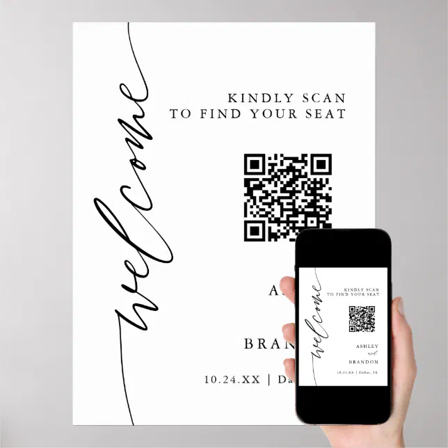 Digital Calligraphy Wedding QR Code Seating Chart | Zazzle