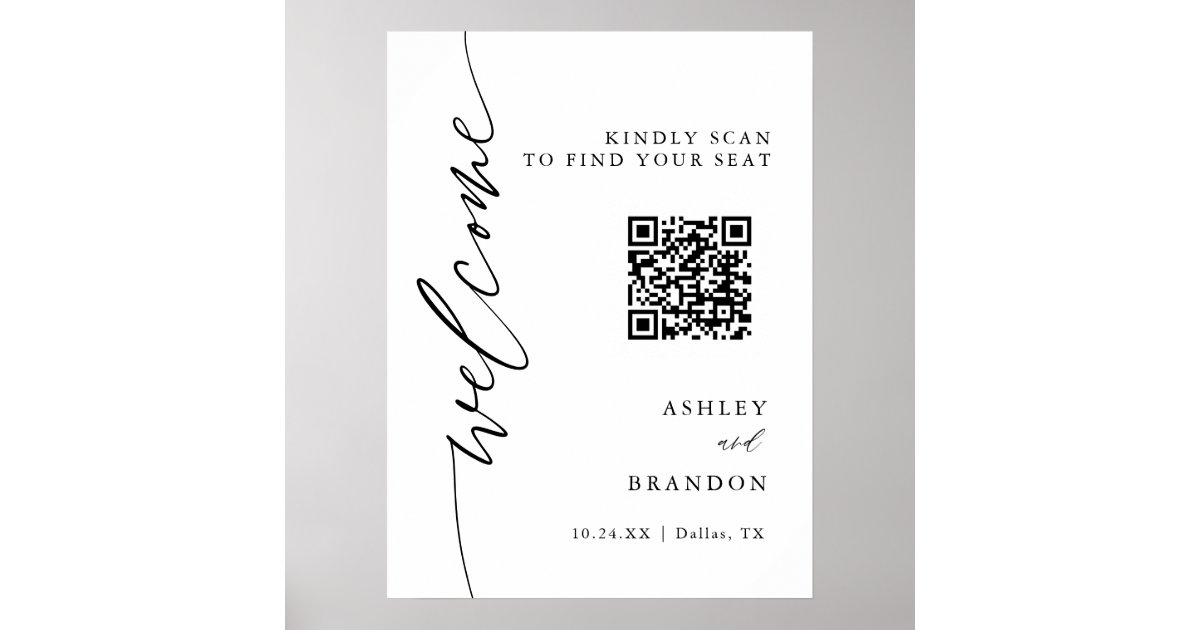 Digital Calligraphy Wedding QR Code Seating Chart | Zazzle