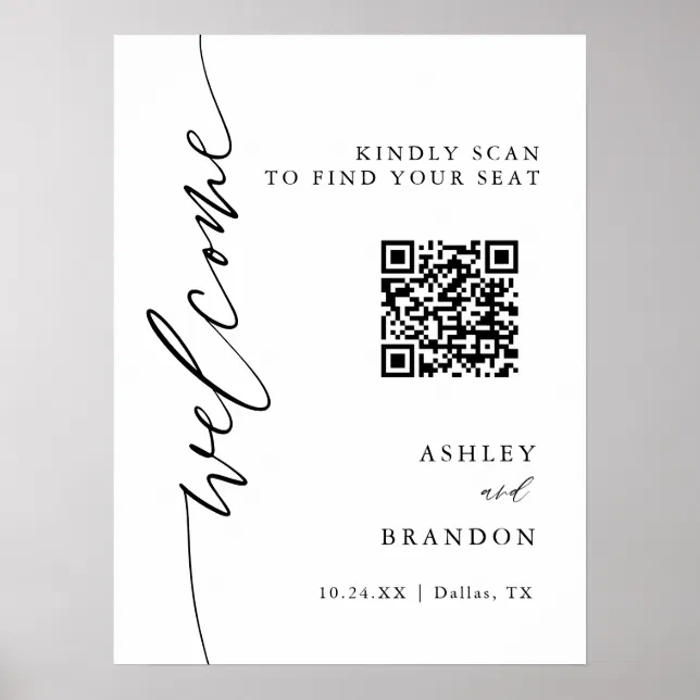 Digital Calligraphy Wedding QR Code Seating Chart | Zazzle