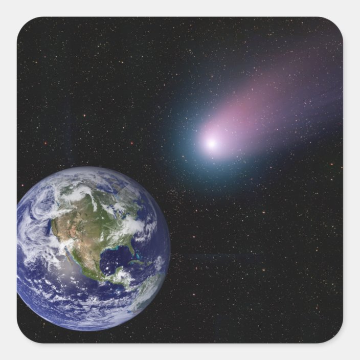 Digital composite of a comet heading towards Ea Square Sticker | Zazzle.com