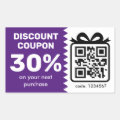 Digital Discount Coupon With QR Code And Logo Rectangular Sticker | Zazzle