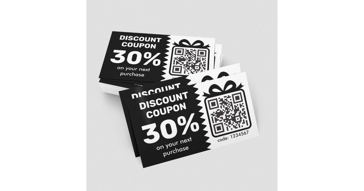 Digital Discount Coupon With QR Code Logo Black Business Card | Zazzle