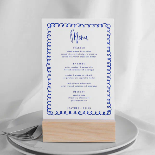 Digital French Blue Wave Wedding Menu Invitation | Zazzle