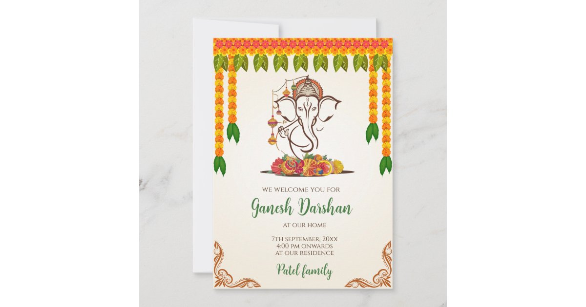 Digital Ganpati invitations Ganesh Darshan card | Zazzle