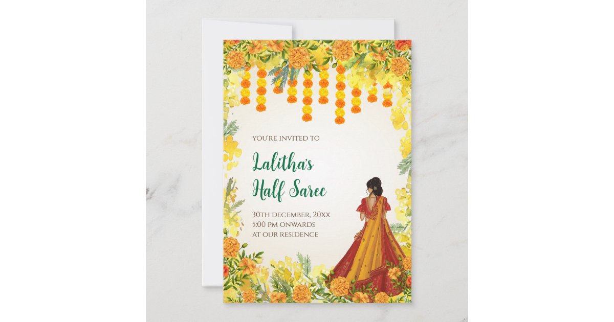 Digital Half Saree function invitations | Zazzle