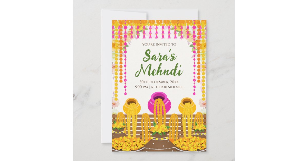 Digital Henna Party invitations & Haldi invite | Zazzle
