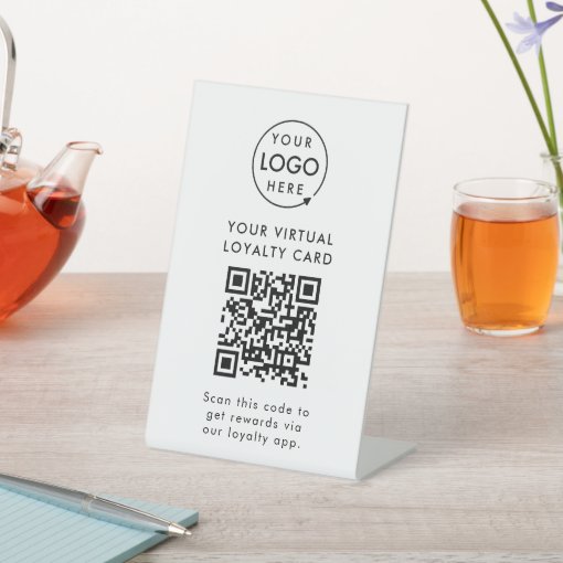 Digital Loyalty Reward App QR Code Business Logo Pedestal Sign | Zazzle