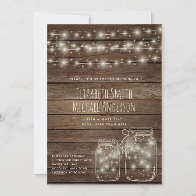 Digital Rustic Wedding Invite Mason Jars Lights | Zazzle