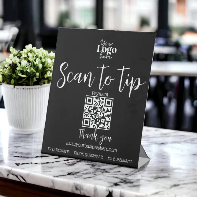 Digital tio jar, scan to pay business QR code Pedestal Sign | Zazzle
