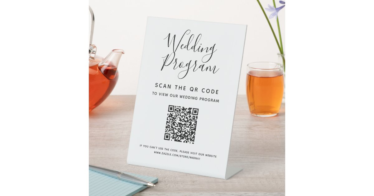 Digital Wedding Program Scan QR Code Acrylic Pedestal Sign | Zazzle