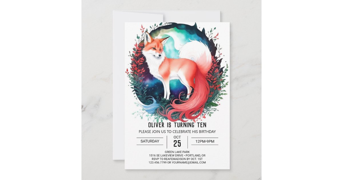 Digital Woodland Animals Fox Birthday Invitation | Zazzle