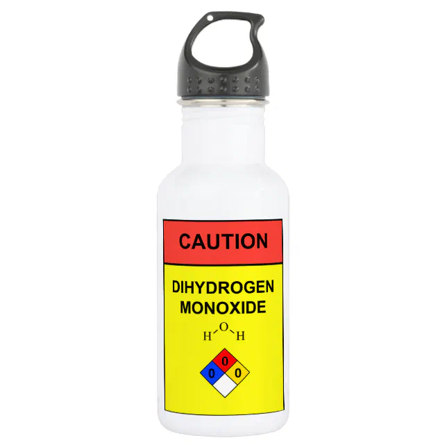 "DIHYDROGEN MONOXIDE" Caution Lable water bottle | Zazzle