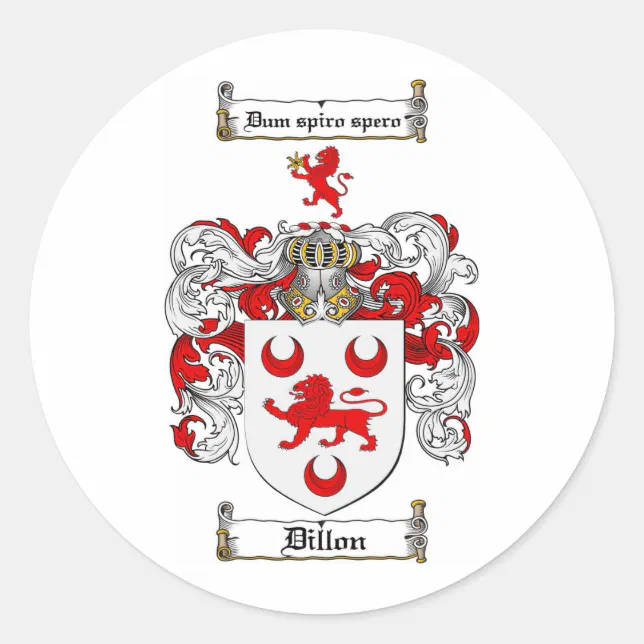 DILLON FAMILY CREST - DILLON COAT OF ARMS CLASSIC ROUND STICKER | Zazzle