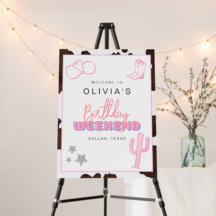 DINA Space Cowgirl Texas Birthday Party Welcome Foam Board | Zazzle