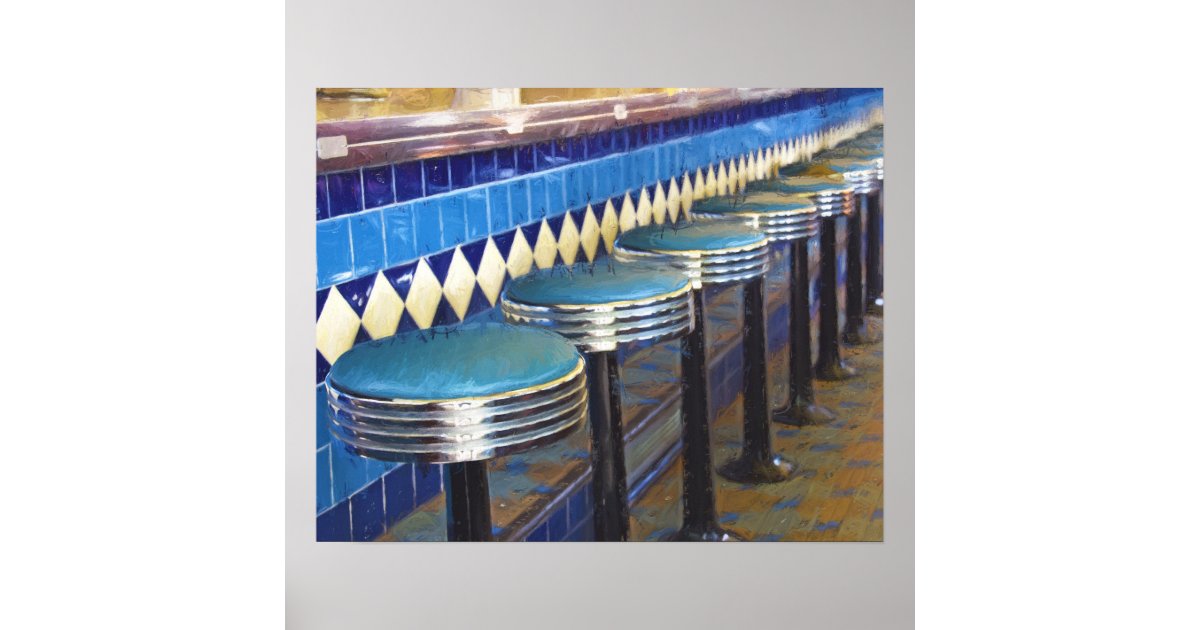 Diner Bar Stools Impressionism Poster | Zazzle