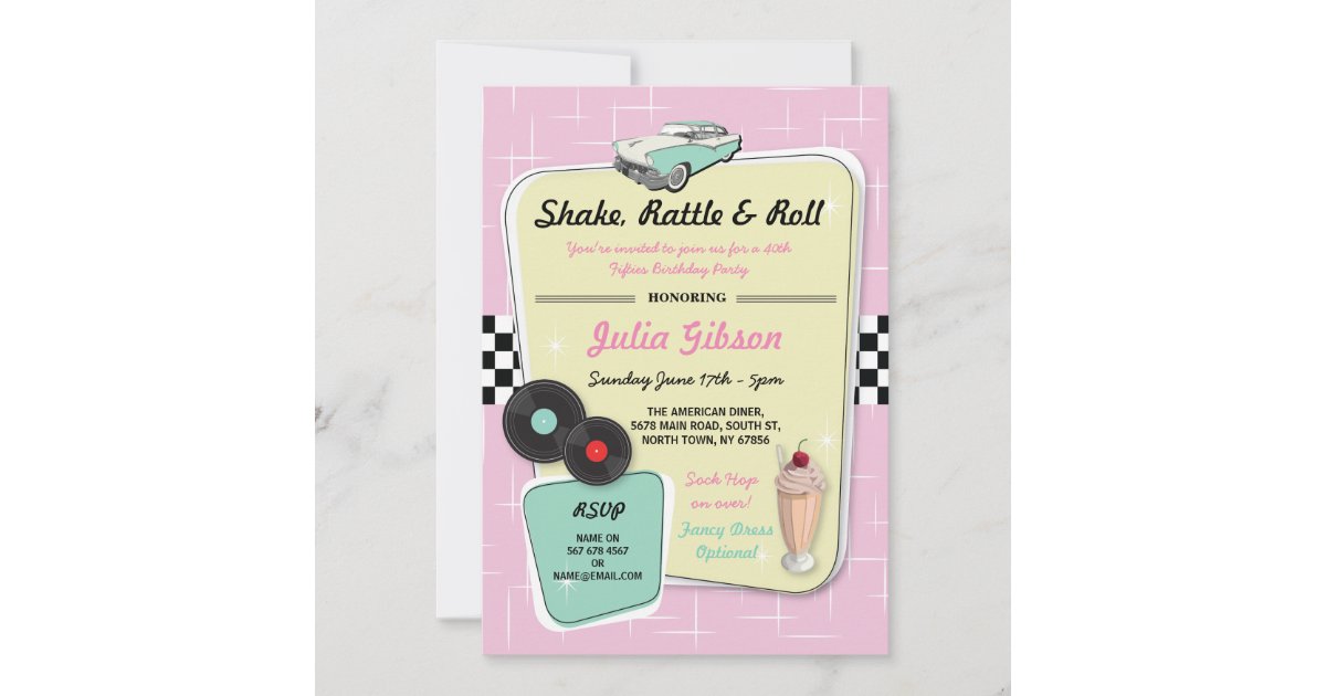 Diner Birthday Party 1950s Fifties Retro Invite | Zazzle
