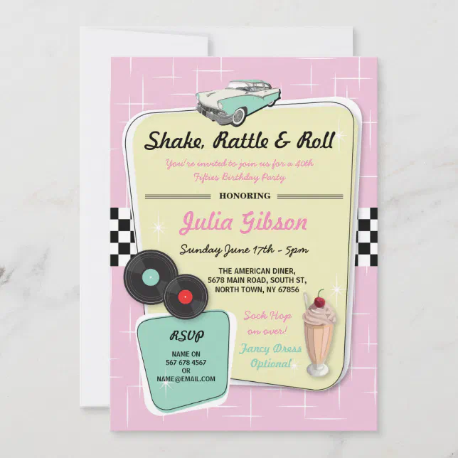 Diner Birthday Party 1950s Fifties Retro Invite | Zazzle