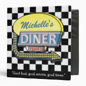 Diner Retro 50s Black White Check Recipe Book Name 3 Ring Binder | Zazzle