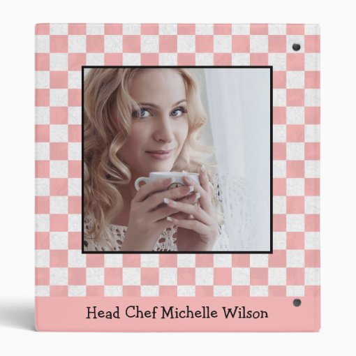 Diner Retro 50s Pink Check Recipe Book Name Photo 3 Ring Binder | Zazzle
