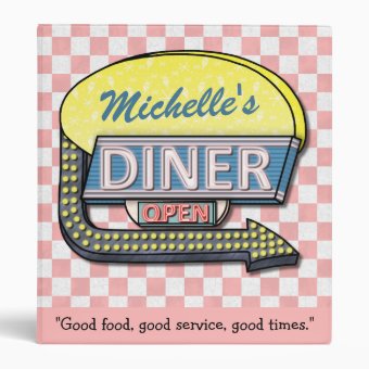 Diner Retro 50s Pink Check Recipe Book Name Photo 3 Ring Binder | Zazzle