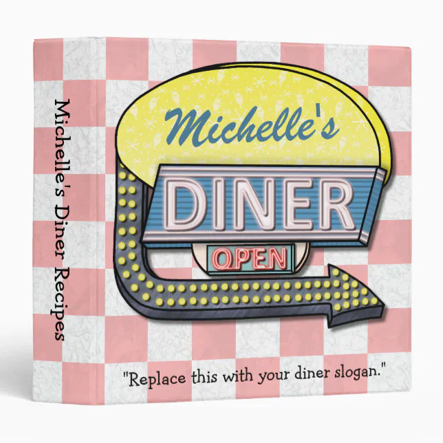 Diner Retro 50s Sign Personalized Name Recipe 3 Ring Binder | Zazzle