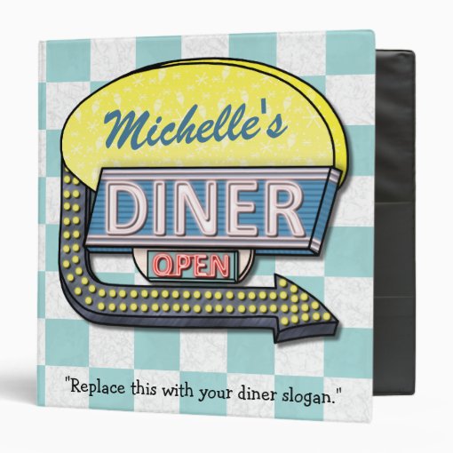 Diner Retro 50s Teal Sign Custom Name Recipe 3 Ring Binder | Zazzle
