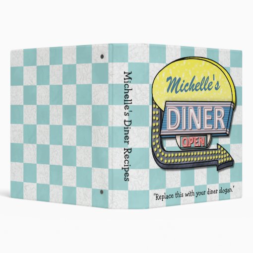 Diner Retro 50s Teal Sign Custom Name Recipe 3 Ring Binder | Zazzle