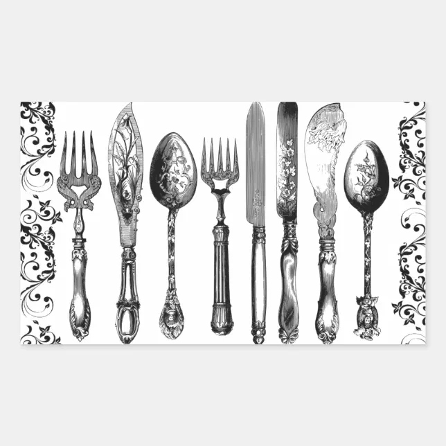 Dining Etiquette Order Forks Knives Spoons Rectangular Sticker | Zazzle