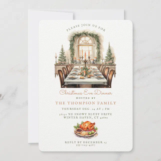 Dining Room Table | Christmas Eve Dinner Invitati Invitation | Zazzle