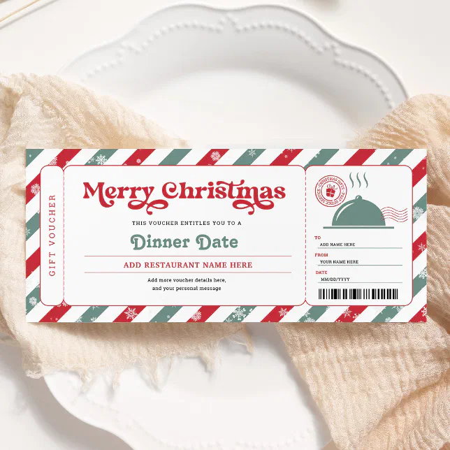 Dinner Date Night Restaurant Christmas Voucher Invitation | Zazzle