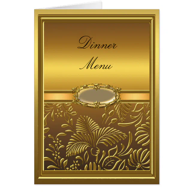 Dinner Menu Card Gold Damask Floral | Zazzle