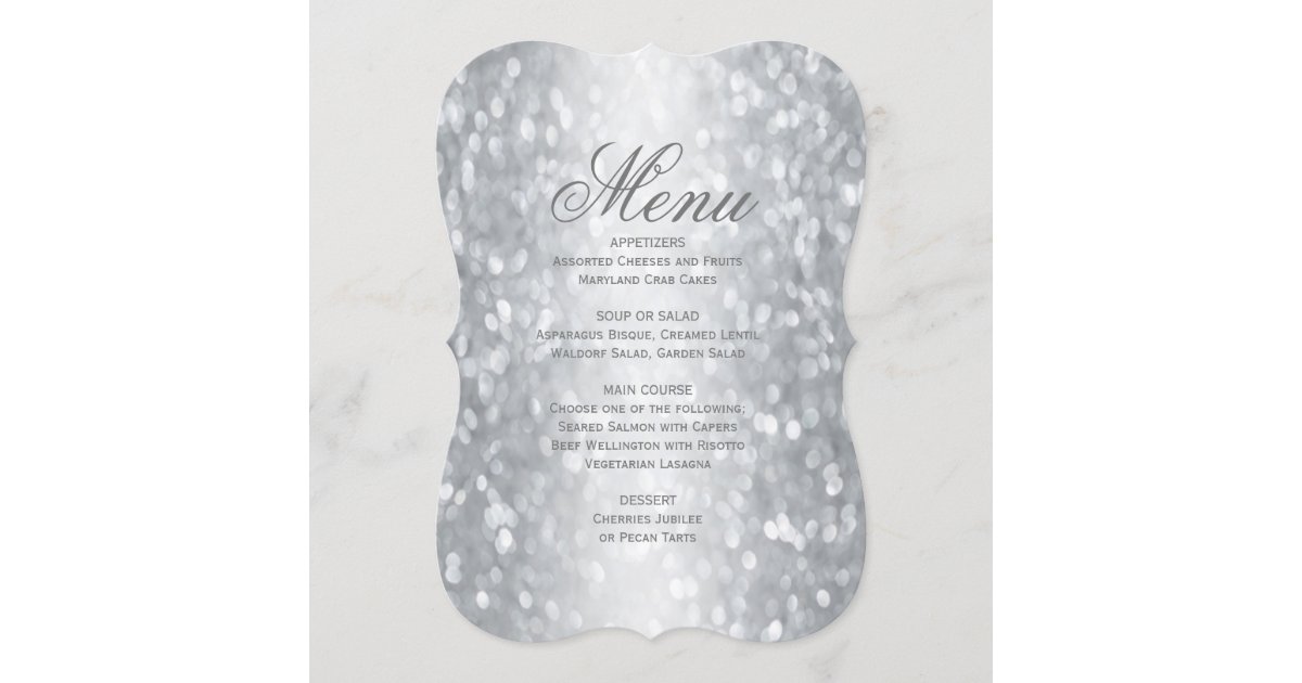 Dinner Menu | Elegant Silver Sparkle | Zazzle