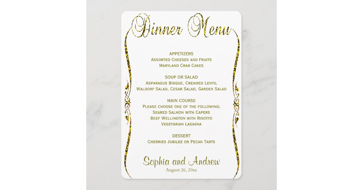 Dinner Menu | Gold Glitter | Zazzle