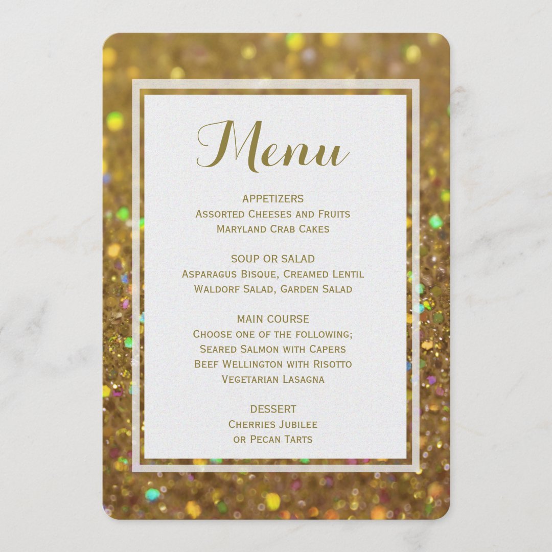 Dinner Menu | Gold Glitter | Zazzle