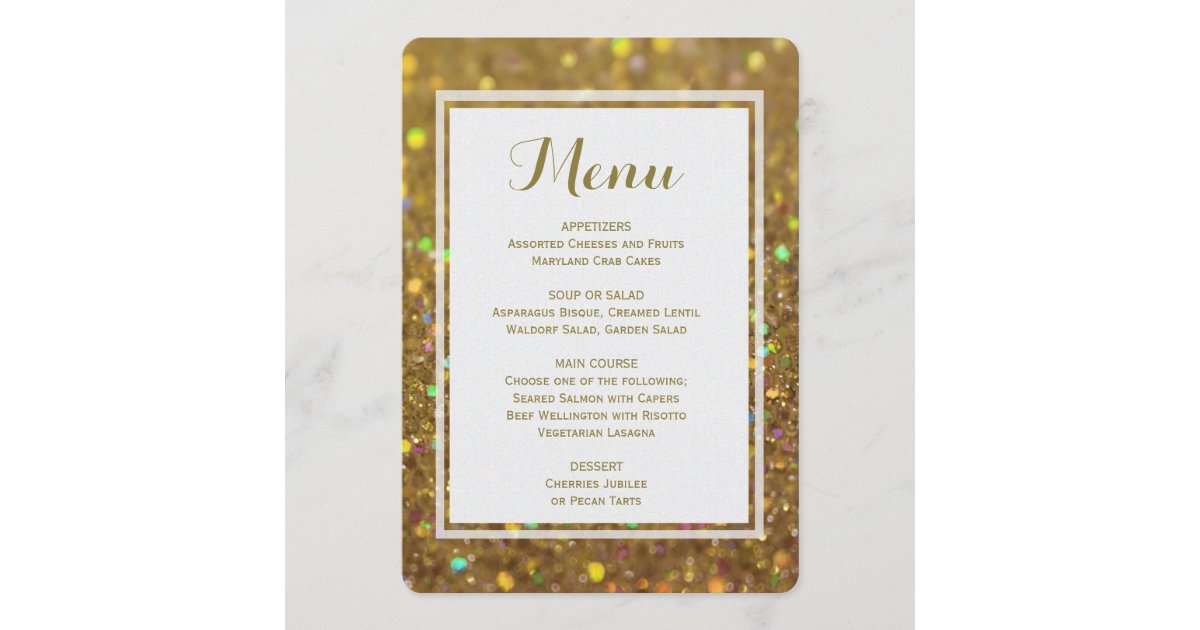 Dinner Menu | Gold Glitter | Zazzle