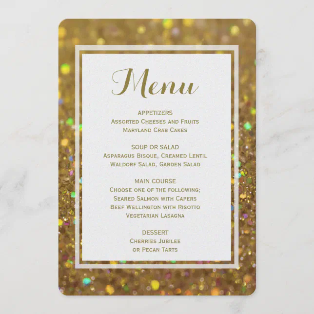 Dinner Menu | Gold Glitter | Zazzle
