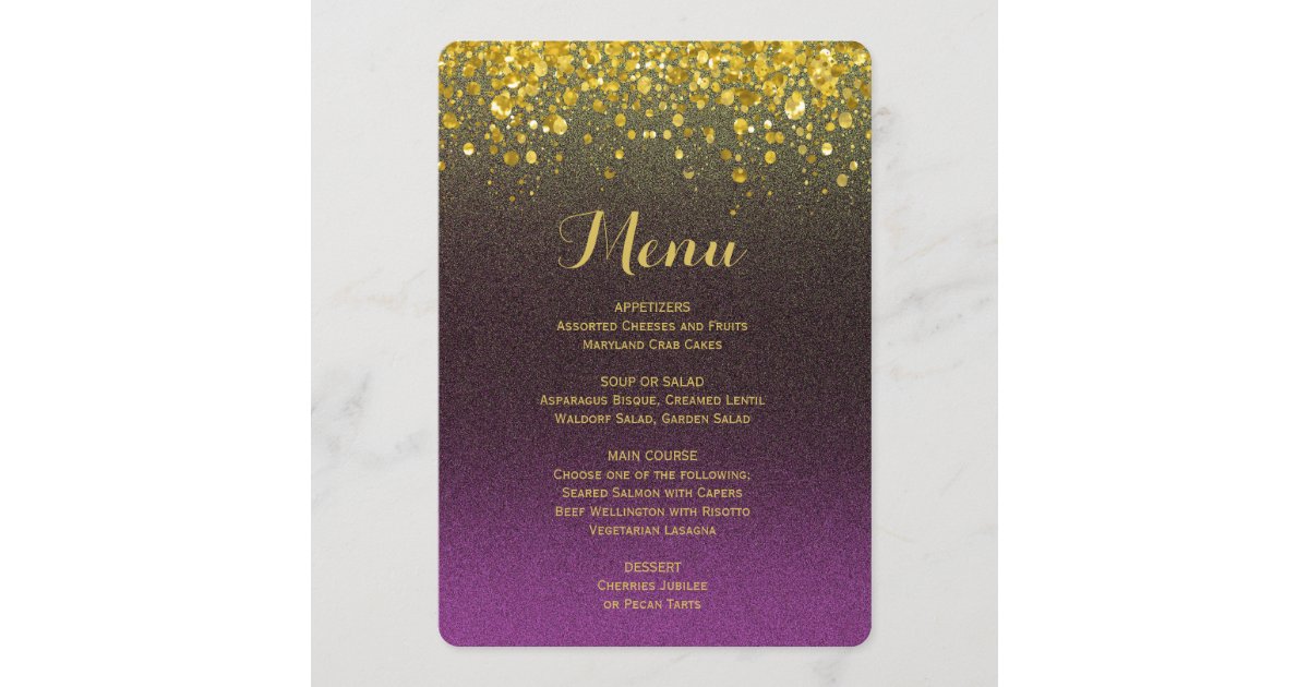 Dinner Menu | Purple and Gold | Zazzle