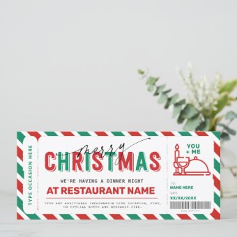 Dinner Night Christmas Gift Voucher Coupon | Zazzle